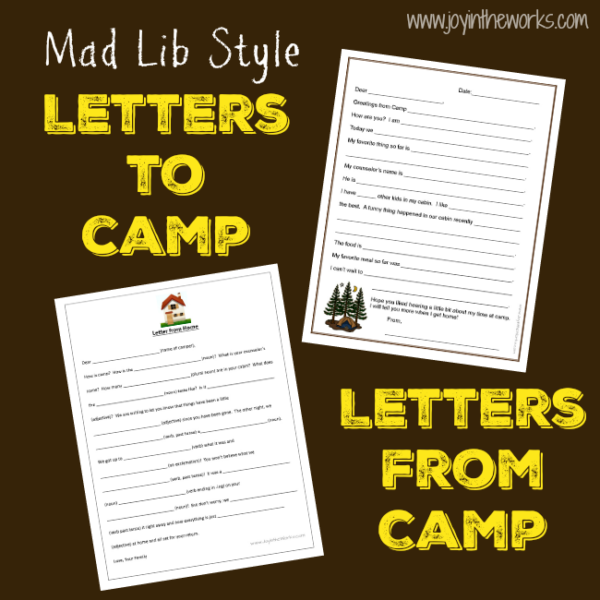 Fill-in-the-Blank Letters to (and From!) Camp - Joy in the Works