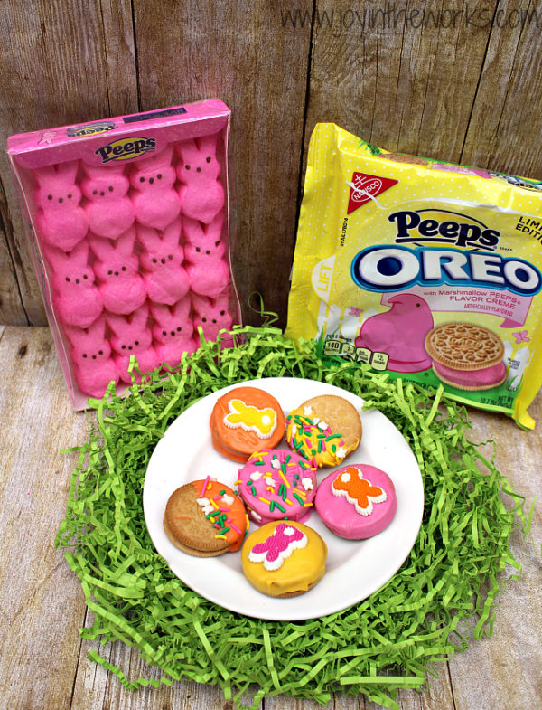 Candy Dipped Peeps Oreos - Joy in the Works