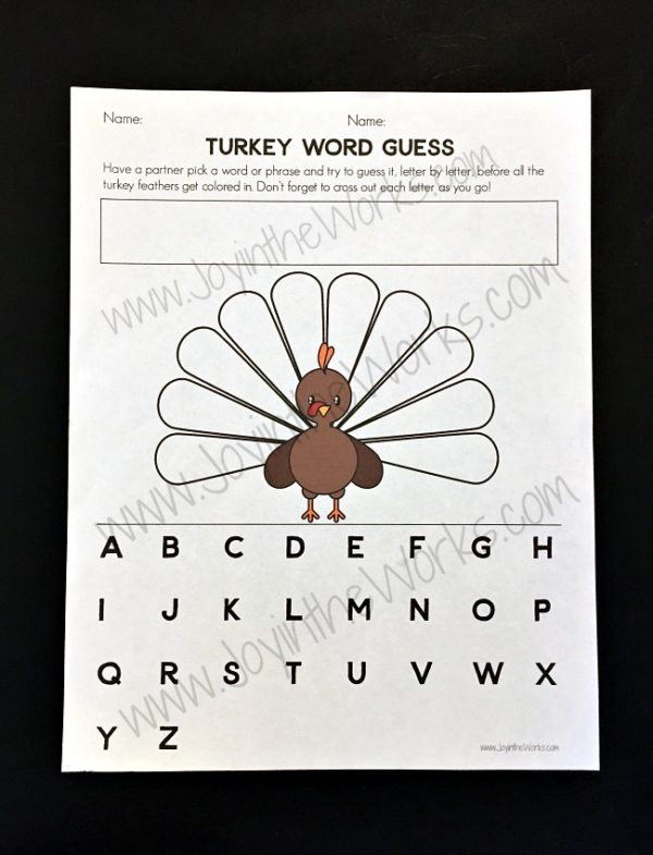 Turkey Word Guess: A Printable Thanksgiving Game - Joy in the Works
